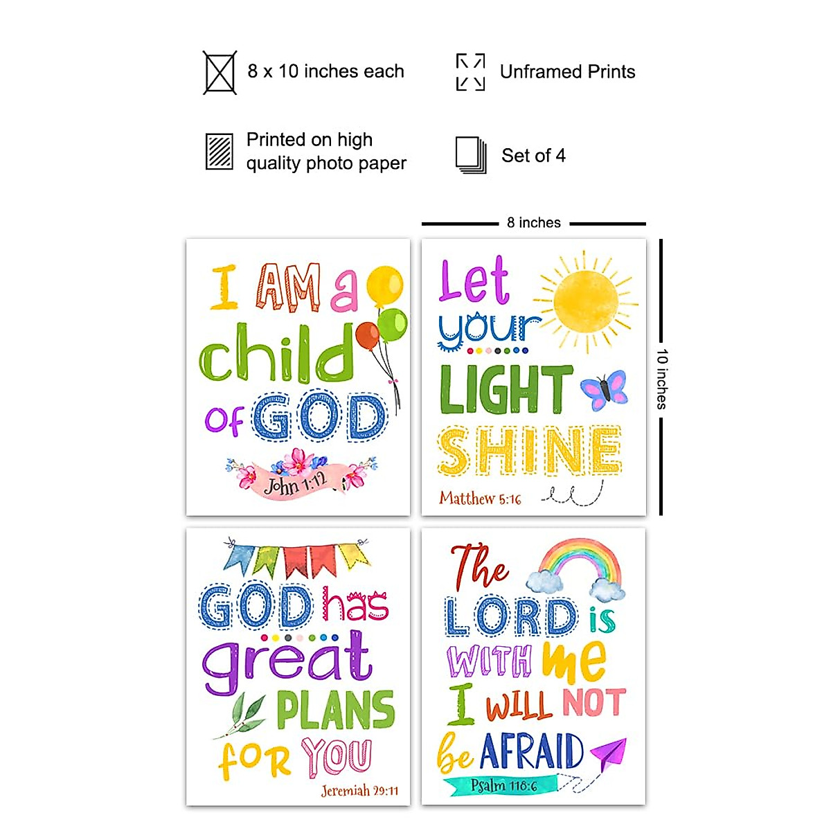 Bible Verse Wall Art - Scripture Wall Art - Christian Wall Art for Kids, Boys, Girls Bedroom - Religious Gifts for Kids - Aesthetic Wall Collage Kit - God Wall Decor - Positive Inspirational Quotes