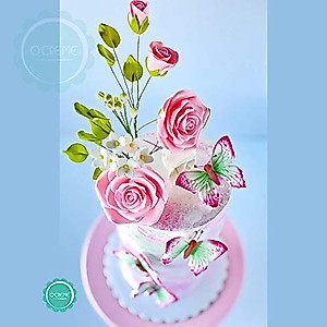 O'Creme Gumpaste Flower Spray, Pink Peony - Edible Flowers for Cake Decorating - Sugar Paste Flower Decorations for Cakes, Candy, Cupcake Toppers - Birthday Party, Wedding, Valentines Day, Baby Shower