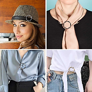 T-shirt Tie Clips for Women Girls Twist Tee Knot Ring Silk Scarf Ring Clip Waist Clothes Corner Knotted Button Fashion Metal Circle Buckle Fashion Alloy Clothing Ring Wrap Holder Round Scarves Clasp