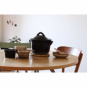 Japanese Donabe Cocer Rice Cooking Clay Pot, 3 Go, 2200cc, Black