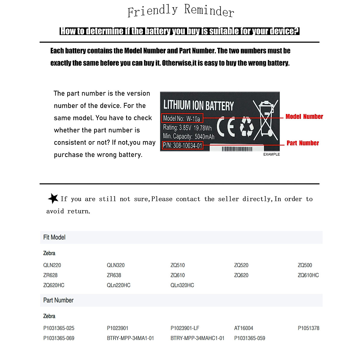 BCXY Replacement Battery for QLN220, QLN320, ZQ500, ZQ510, ZQ520 P1031365-059
