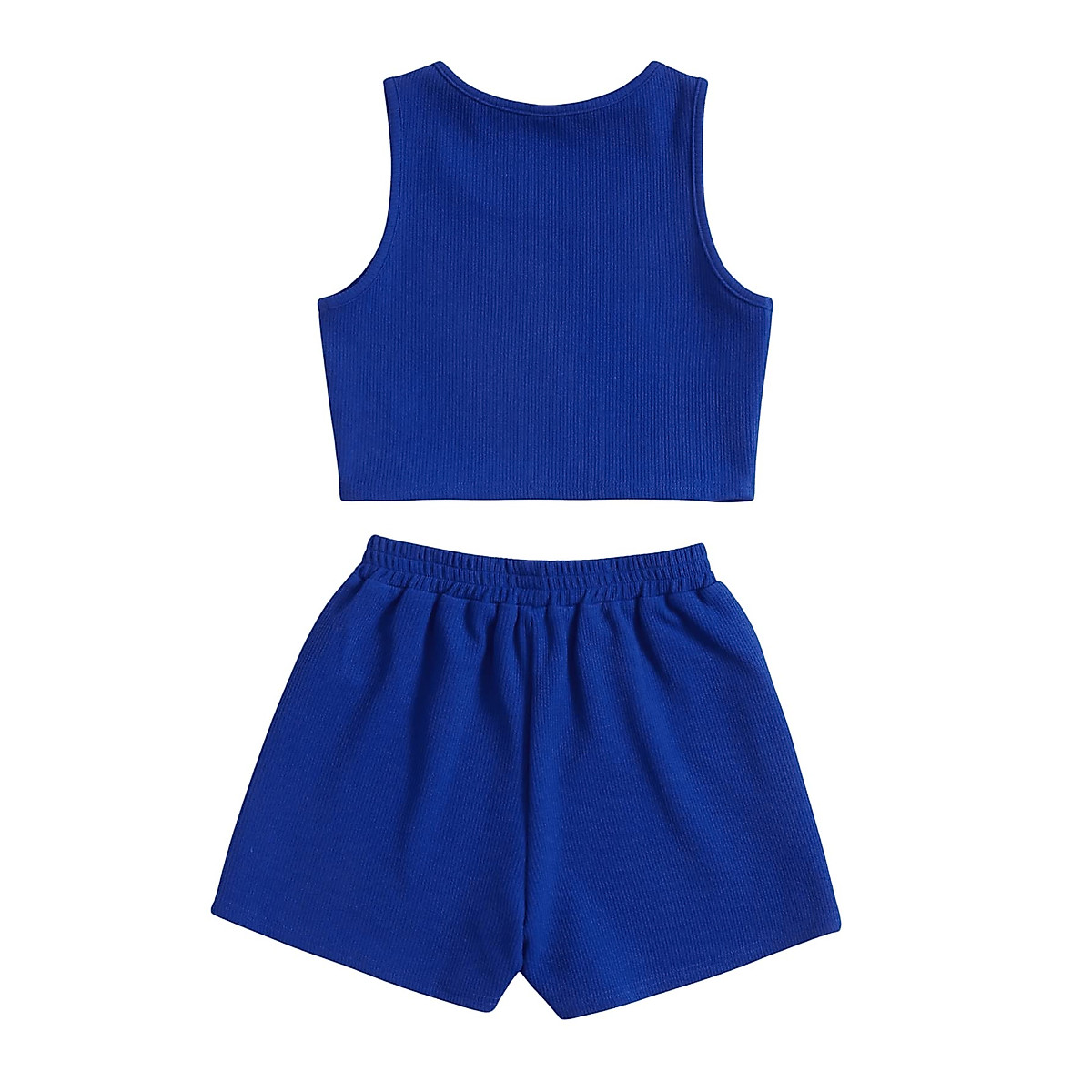 Verdusa Girl's 2 Piece Tracksuit Sets Workout Crop Tank Top and Short Sets Blue 11-12Y