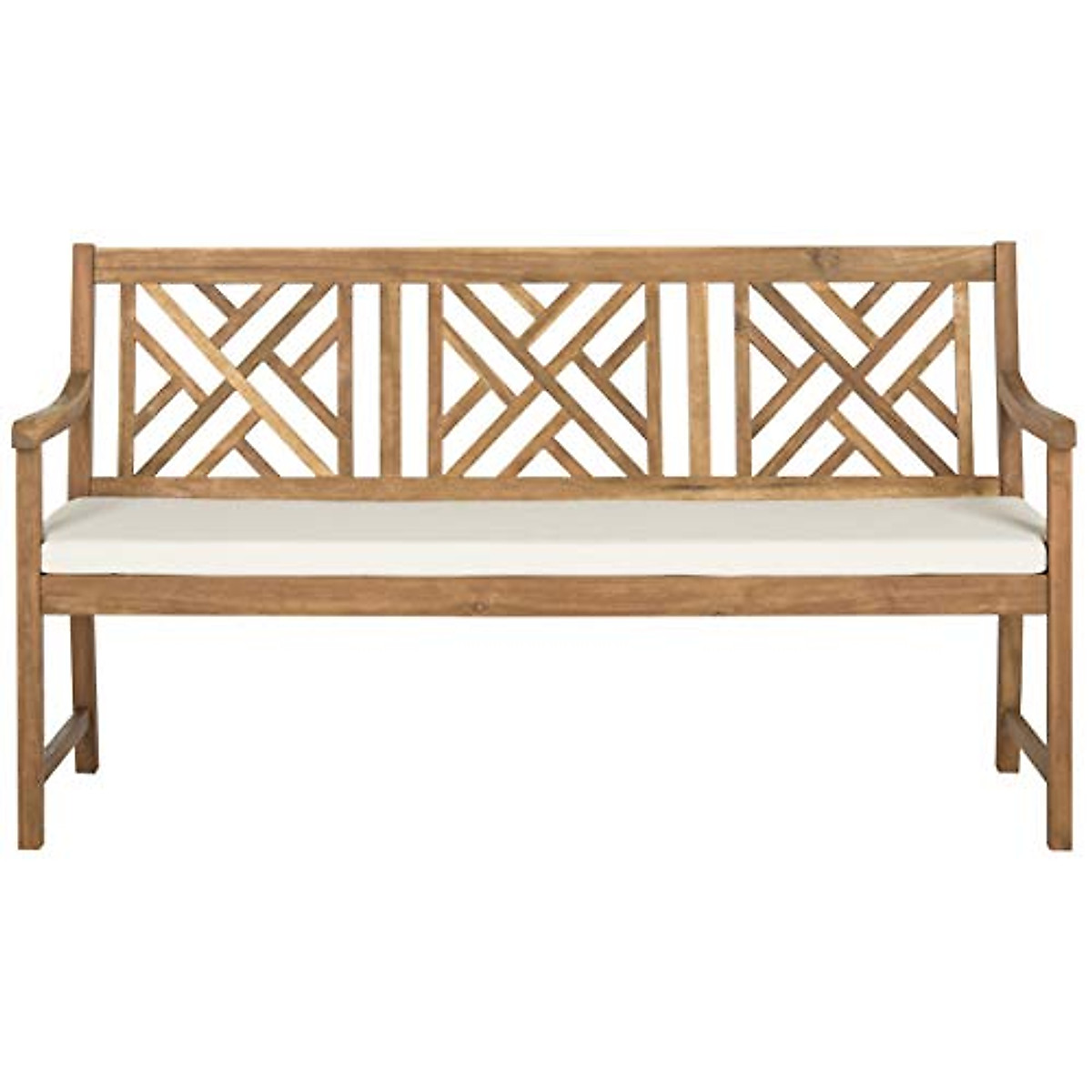 Safavieh PAT6738A Outdoor Collection Bradbury 3 Seat Bench, Natural/Beige