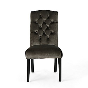 Christopher Knight Home Nickolai Traditional Crown Top Velvet Dining Chairs, 2-Pcs Set, Grey / Dark Brown