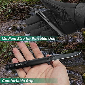 Carimee Slim Pocket Knife 3.5", Gentlemen`s Folding Knife, Fully black Ti-coated D2 steel blade and stainless Steel handle, with Leather Sheath, EDC tool, 2024 Gifts for men women