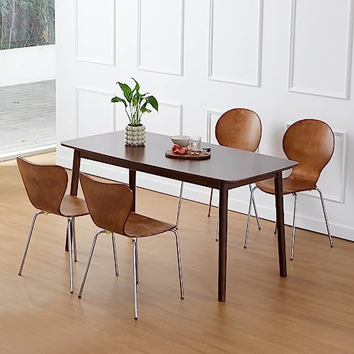 Livinia Aslan 59" Malaysian Oak Rectangular Wooden Dining Table/Large Solid Wood Kitchen Desk (Walnut)