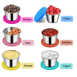 Salad Dressing Container To Go, 6Pack 2.4oz Stainless Steel Condiment Containers with Lids, Leakproof, Reusable Small Dipping Sauce Cups for Dip Sauce, Lunch Box