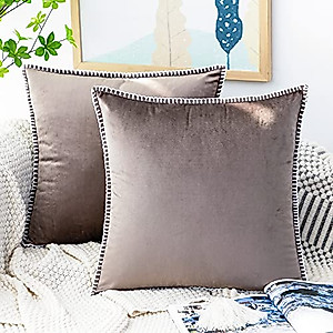 GAWAMAY Gray Throw Pillow Covers 16x16 Inch Soft Teal Velvet Pillow Cover with Modern Chenille Edge, Winter Farmhouse Decorative Pillow Caces for Holiday Living Room Sofa Couch Beding (40x40cm)