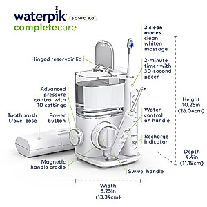 Waterpik Complete Care 9.0 Sonic Electric Toothbrush with Water Flosser, CC-01 White, 11 Piece Set