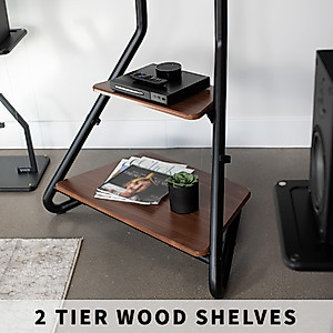 VIVO Corner TV Floor Stand, 37 to 75 inch LED LCD Screen TV Display Mount, Height Adjustable, 2 Storage Platforms, Max VESA 600x400mm, Dark Walnut Shelves, Black Frame, STAND-TV75BH