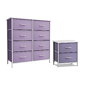 Sorbus Kids Dresser with 8 Drawers and 2 Drawer Nightstand Bundle - Matching Furniture Set - Storage Unit Organizer Chests for Clothing - Bedroom, Kids Rooms, Nursery, & Closet (Purple)