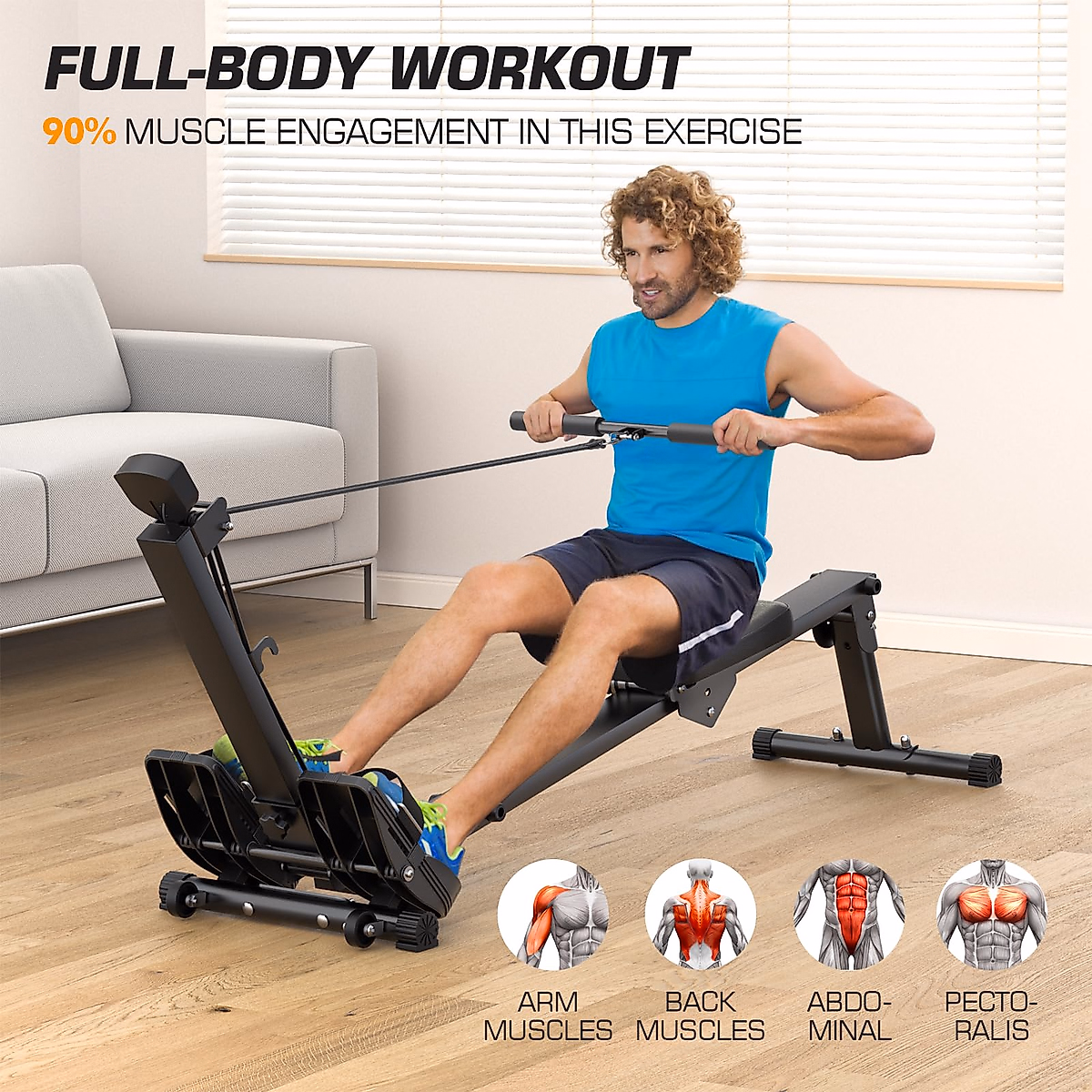 Rowing Machines for Home Use, Row Machine with LCD Monitor and Comfortable Seat Cushion, Rowing Machine Foldable for Home - Quiet & Smooth