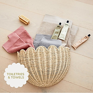 BEBE BASK Scalloped Wicker Wall Basket - Hand Woven Scalloped Basket – Scalloped Décor Wall Hanging Baskets – 16 x 10 x 7 In - Hanging Wall Basket