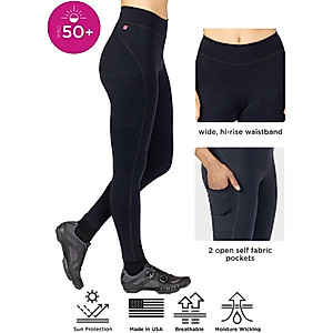 Terry Cycling Bike Pants For Women With Padding, Wayfarer Tight 27.5" High Waisted Padded Leggings For Women With Pockets - Onyx, Small