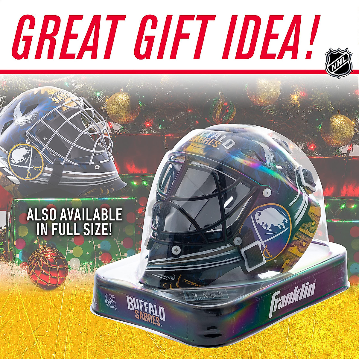 NHL Buffalo Sabres Team Logo Mini Hockey Goalie Mask with Case - Collectible Goalie Mask with Official NHL Logos and Colors