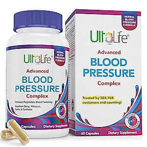 ULTALIFE Blood Pressure Supplements - Advanced Blood Pressure Supplement Complex - Hawthorn Berry, Hibiscus, Garlic, Forskolin - 14 Vitamins & Herbs, 30 Day Supply in Veggie Capsules