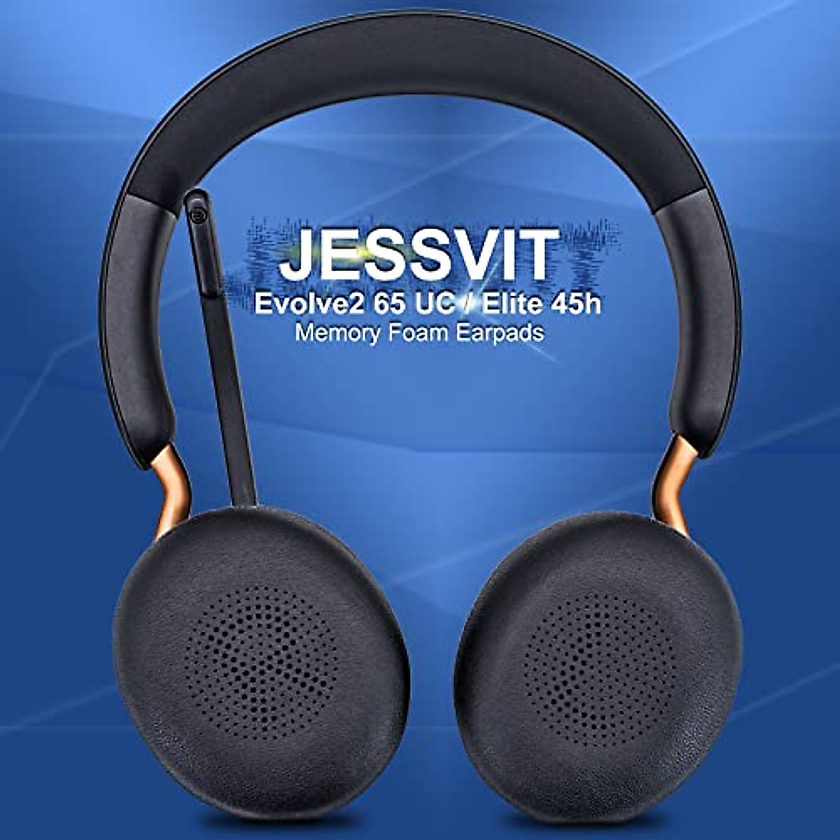 Earpads Replacement for Elite 45h, Evolve2 65 MS/UC Wireless Headphones - Protein Leather/Ear Cushion/Ear Cups by JESSVIT (Black)