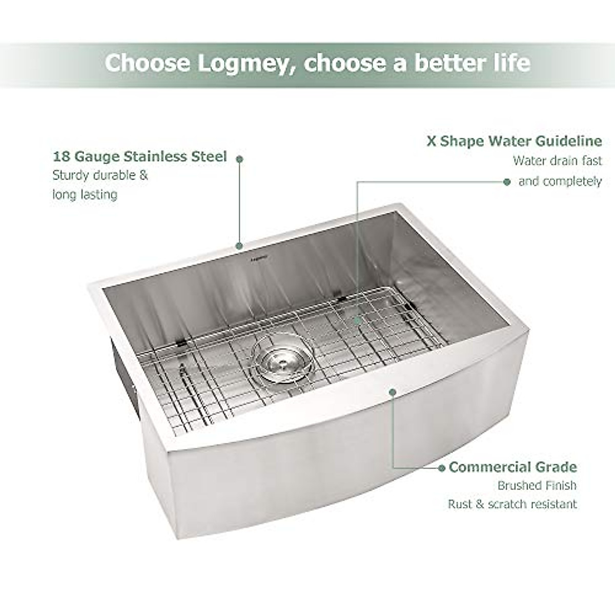 27 Farmhouse Sink Single Bowl - Logmey 27 inch Stainless Steel Kitchen Sink 18 Gauge Apron Front Single Bowl Kitchen Farm Sink