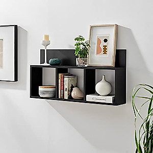 Danya B. Modern 3 Cube Floating Wall Shelf with Display Ledge - Easy to Hang Wall Mounted Triple Cubby Shelf (Black)