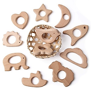 Wood Teethers for Babies DIY Necklace and Bangles Soothes Gum Pain Molar Teething Wood, Bird Elephant Sheep Moon Rocket Butterfly Star Heart Hedgehog Ship Cloud