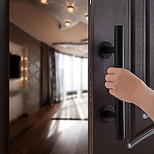 Peohud 2 Pack Sliding Barn Door Handle, Carbon Steel Pull and Flush Hardware Set, 12 Inch Heavy Duty Rustic Two-Side Design Door Hardware Set for Barn, Bedroom, Gate, Cabinet