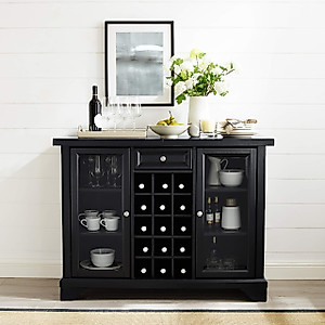 Crosley Furniture Alexandria Sliding Top Bar Cabinet with Storage Shelves, Drawer, and Wine Rack, Vintage Mahogany
