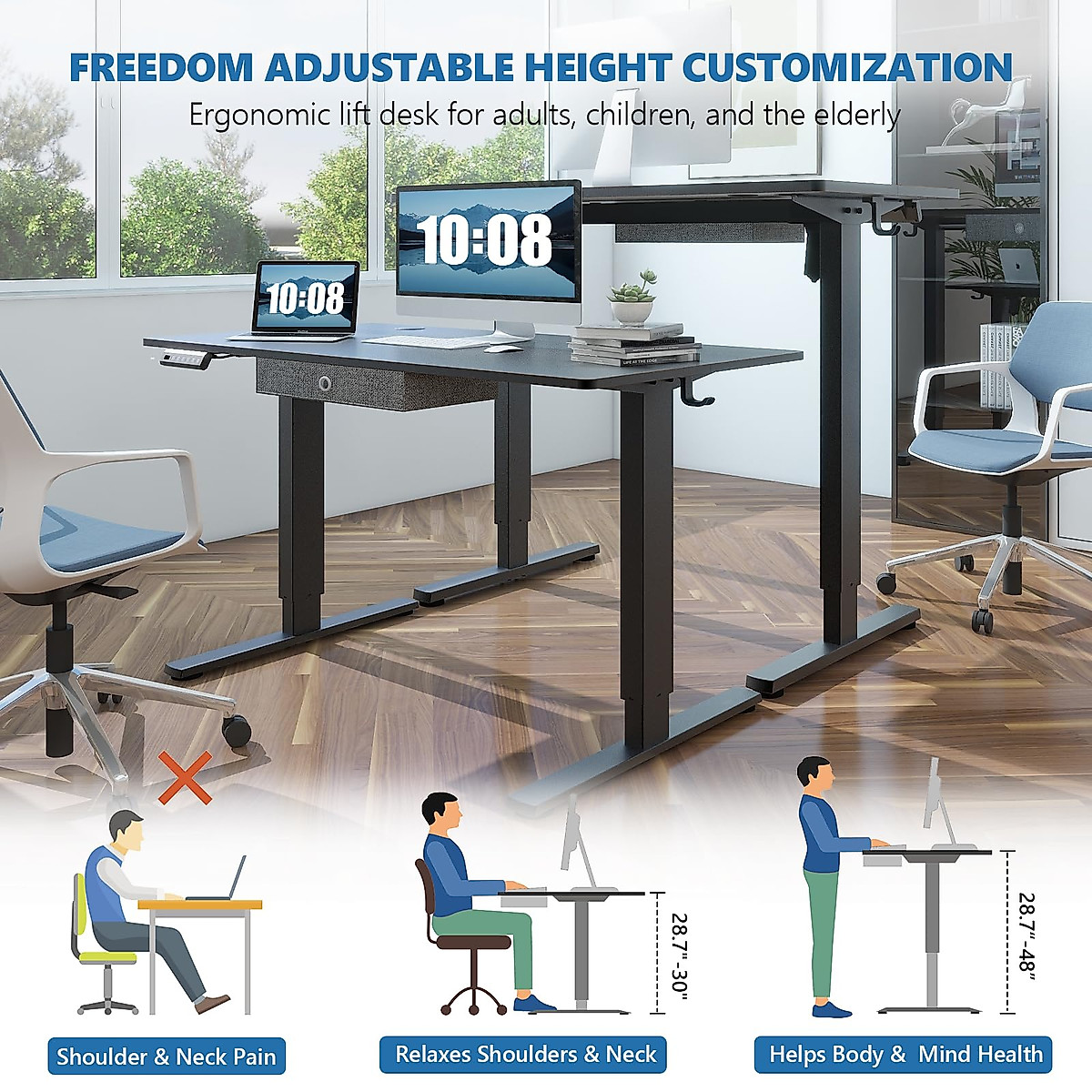DUMOS 55 Inch Standing Desk Home Office Computer Workstation, Black