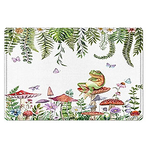 ECOTOB Rustic Mushroom Shower Curtain Sets with Bath Rugs Green Leaf and Flower Bathroom Accessories Set with Bath Mat Botanical Bath Curtain Set Shower Curtain for Bathroom Decor 72x72 Inch