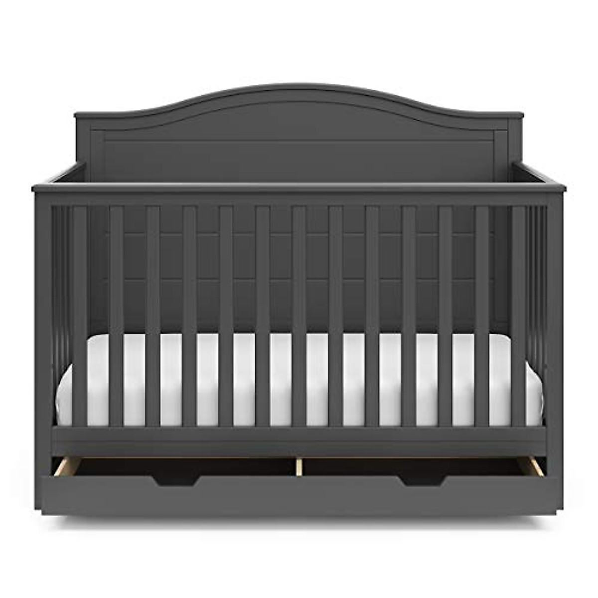 Storkcraft Moss 5-in-1 Convertible Crib with Drawer (Gray) – GREENGUARD Gold Certified, Crib with Drawer Combo, Includes Full-Size Nursery Storage Drawer, Converts to Toddler Bed and Full-Size Bed