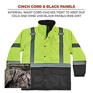 High Visibility Reflective Winter Safety Jacket, Insulated Parka, ANSI Compliant, Ergodyne GloWear 8384,X-Large,Lime