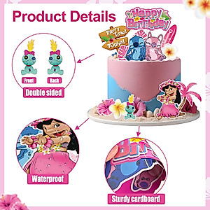 Compr Pink Cake Topper- 12Pcs Blue Cartoon Cake Decorations for Girls Boys Kids Birthday Party Baby Shower Summer Party Supplies