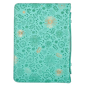Christian Art Gifts Women's Fashion Bible Cover Be Still and Know Psalm 46:10, Turquoise/Gold Floral Faux Leather, Medium