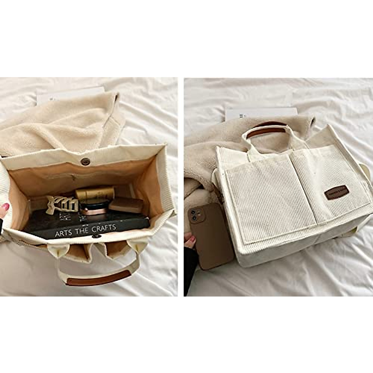 Tote Bag for Women Fashion Corduroy Handbags Casual Hobo Messenger Bag Canvas Shoulder Bag with Multi-pocket