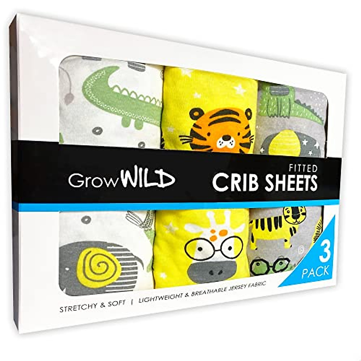 GROW WILD Crib Sheets for Boys | Baby Crib Sheets (3 Pack), Safari Crib Mattress Sheet or Toddler Bed Sheet, Elephant Baby Sheet