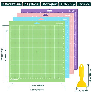 WISYOK 4 Pack 12x12 Inch Cutting Mats for Cricut Explore Air 2/Air/One/Maker, Adhesive Sticky Replacement Cut Mats (Standard, Light, Strong, Fabric) for Crafts, Quilting, Sewing