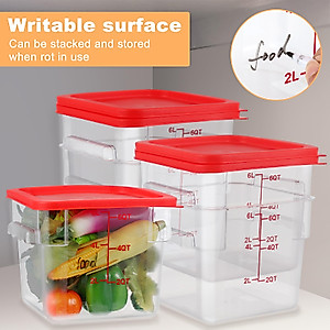 Ziliny 3 Sets 6 Qt Square Food Storage Containers with Lids Commercial Polycarbonate Containers with Scale Clear Airtight Cereal for Pantry Home Restaurant