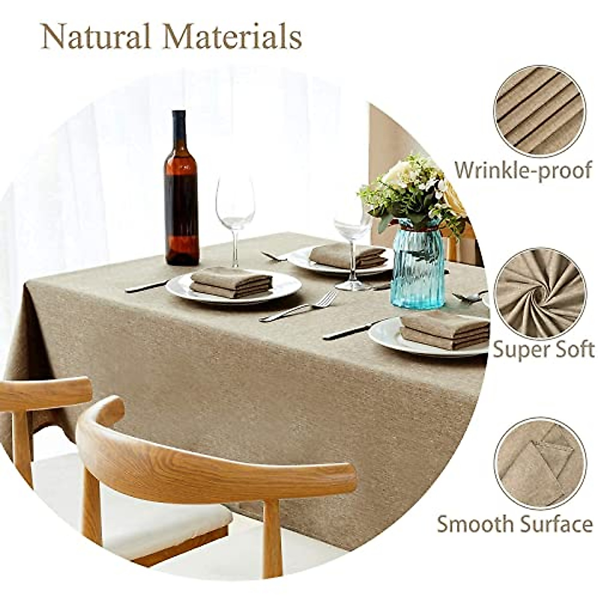Mebakuk Rectangle Tablecloth and Cloth Napkins Set of 12, Anti-Shrink Soft and Wrinkle Resistant Decorative Fabric for Wedding Party Restaurant Dinner Parties (52 x 70 Inch - Mocha)