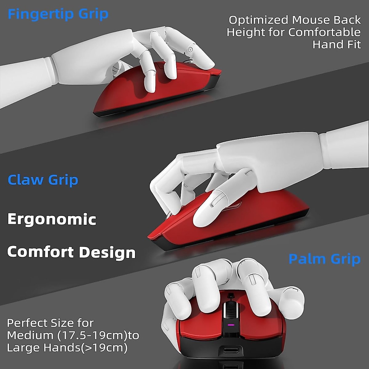 A.JAZZ AJ139 G Pro Wireless Gaming Mouse Ultra-Lightweight 59g with Dual Mode-Type C Wired/2.4Ghz USB Receiver up to 26000DPI 6 Programmable Button Ergonomic Symmetric for PS4 Xbox PC Mac Gamer(Red)
