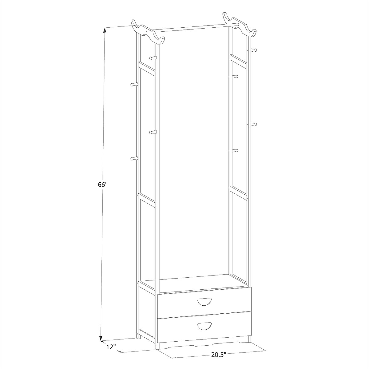 MoNiBloom Bamboo Garment Rack with Drawers and Hooks, Clothes Racks Storage Shelving Organizer Unit for Bedroom Laundry Room Guest Room, Brown