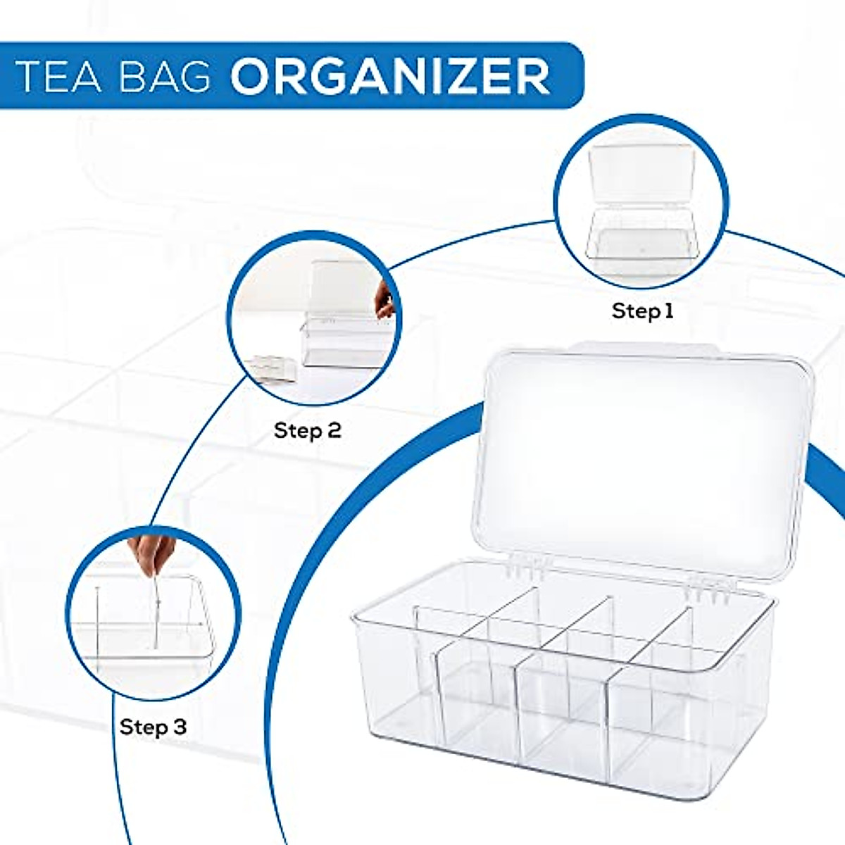 Utopia Home - Tea Bag Organizer - Stackable Tea Bag Storage Box with Clear Top Lid- Tea bag holder For Counter tops, Kitchen Cabinets, Pantry, Sweeteners (Clear)(Pack of 1)