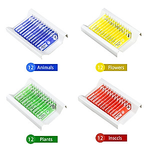 Microscope Sample Prepared Slides 48pc Kids Plastic Prepared Microscope Slides of Animals Insects Plants Flowers Sample Specimens for Stereo Kids Science Toy Educational Toy