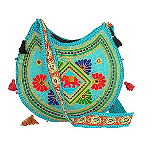 Tribe Azure Fair Trade Hippie Sling Handmade Crossbody Bag Boho Chic Patchwork Embroidered Shoulder Purse Gypsy Blue