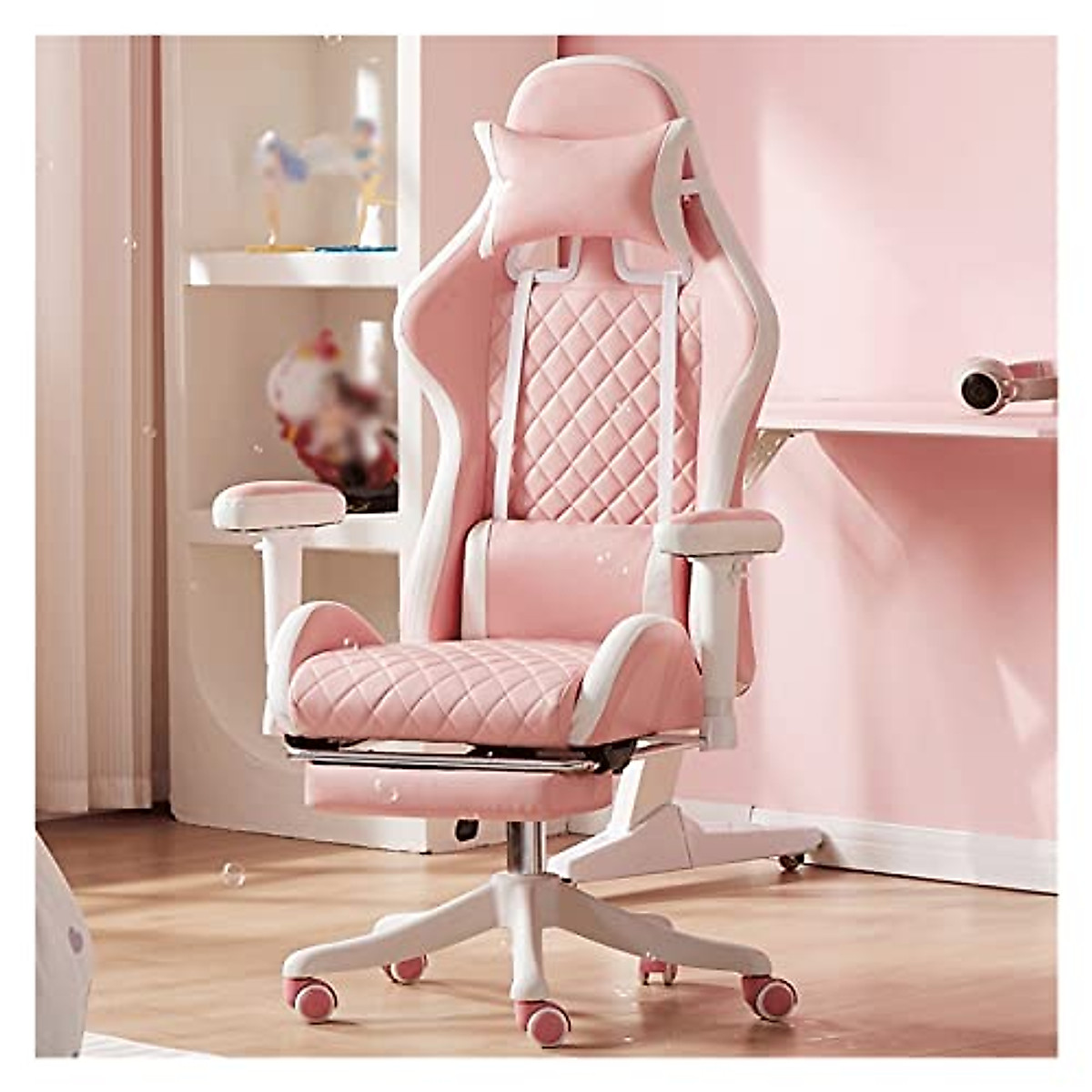 XBWEI Ergonomic Leather Chair Girls Home Office Comfortable Game Swivel Chair Gamer Live Computer Chair (Color : D, Size : 1)