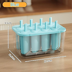 YiChenPlus Ice Tray & Popsicle Mold, 2-in-1 Silicone Ice Tray with Container, 22 Ice Trays + 8 Popsicles, For Whiskey Cocktail Ice Cream Making, 3 Colors to Choose From (Blue)