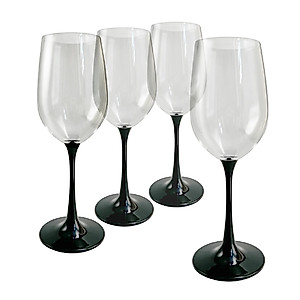 Lily's Home Unbreakable Stemmed White Wine Glasses, Made of Non Breakable Shatterproof Plastic, Indoor and Outdoor Drinkware, Reusable and Dishwasher-Safe, 13 oz. Each, Set of 4 (Black Stem)