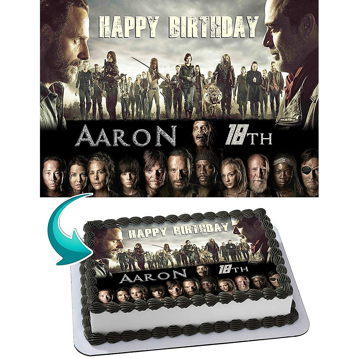 Cakecery The Walking Dead Edible Cake Image Topper Personalized Birthday Cake Banner 1/4 Sheet