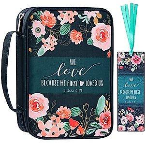 Bible Cover, Carrying Book Case Church Bag Bible Protective with Handle and Front Pocket, Perfect Gift for Mother Kids Girls Women 10"x7.5"x2.4"(Navy Floral)