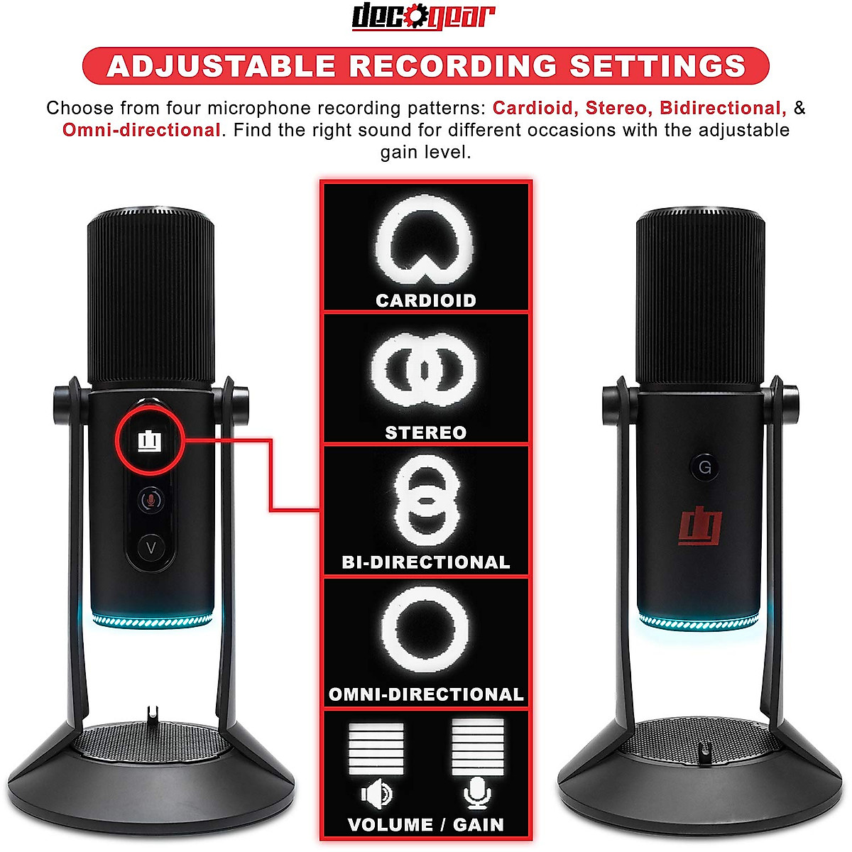 Deco Gear Gaming Desk Setup, Includes LED Keyboard, Chair, Mid-Tower Case, Streaming Mic, Mouse (Large, Red, Glass)