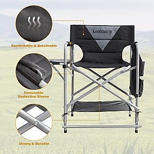 BAYIEIUI Medium Tall Folding Directors Chair with Side Table Storage Pocket Portable Camping Makeup Artist Bar Chair Supports 400 lbs 22.44" Seat Height