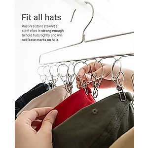 Mkono Hat Organizer Hanger for Closet Set of 2 Baseball Cap with 20 Clips Stainless Steel Rack Holder Caps, Silver Hangers Organizer, Fits All Pieces